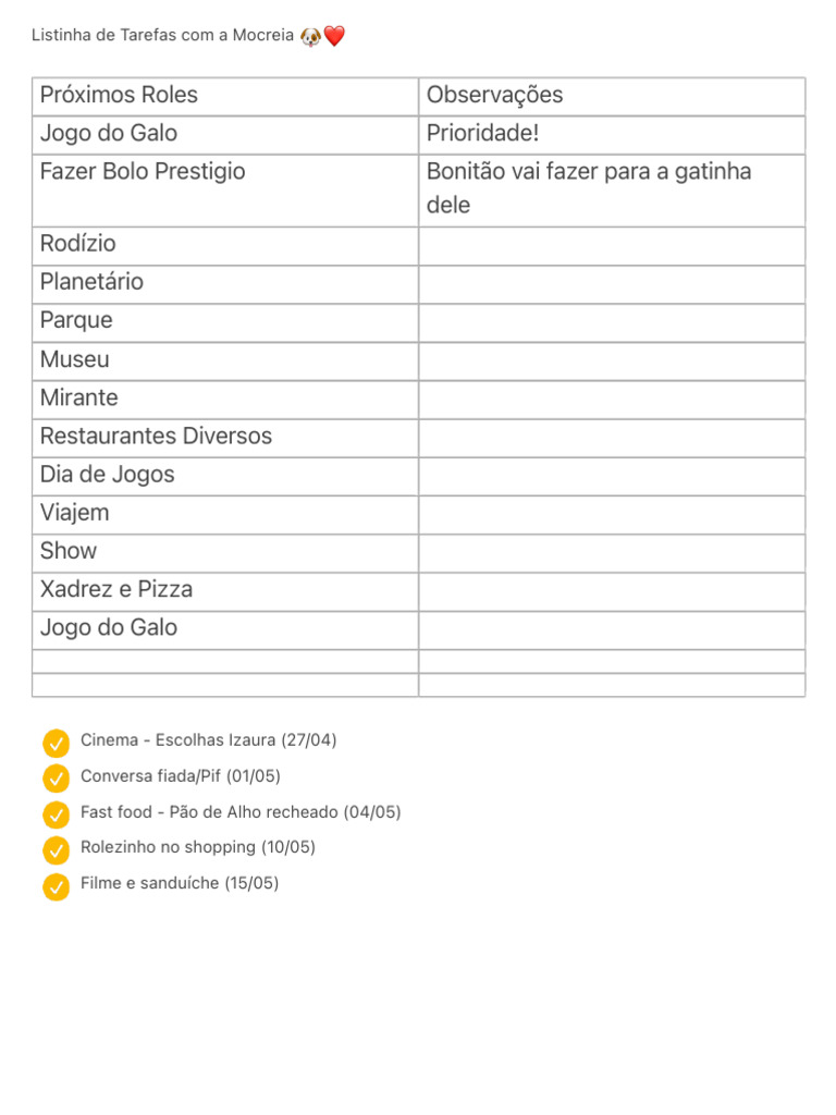 Listinha de Tarefas Com A Mocreia ? | PDF