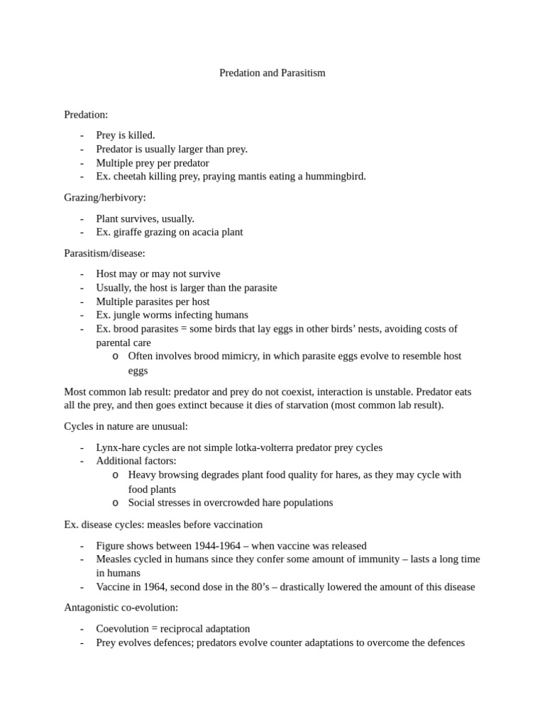BIO 120 - Parasitism and Predation | PDF
