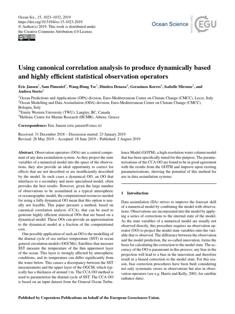 Using Canonical Correlation Analysis To Produce Dynamically Based and ... Using Canonical Correlation Analysis To Produce Dynamically Based and ...