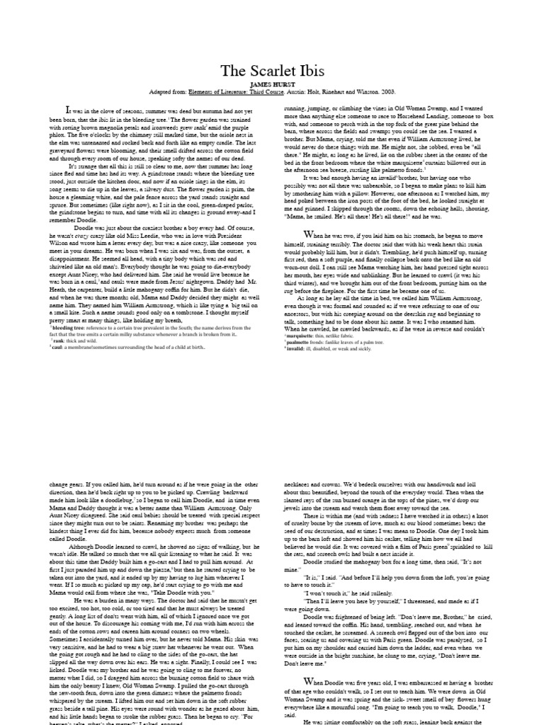 The Scarlet Ibis Text | PDF