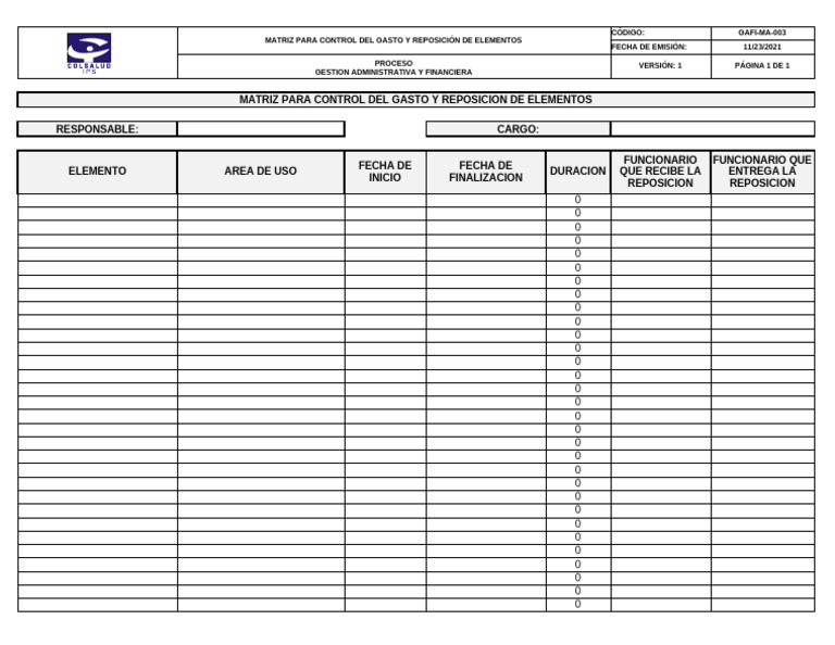 Gafi-Ma-003 Control de Reposicion y Gasto | PDF