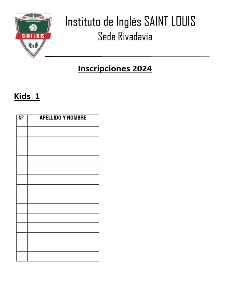 Planillas de Inscripciones - 2024 | PDF