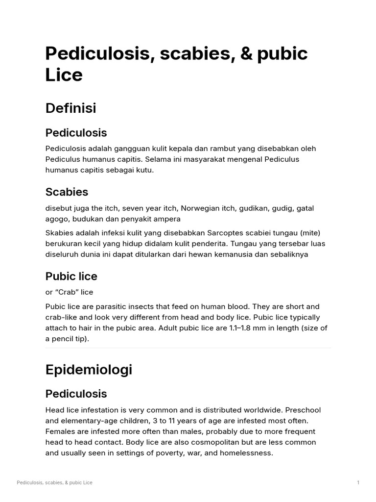 Pediculosis, Scabies, & Pubic Lice | PDF