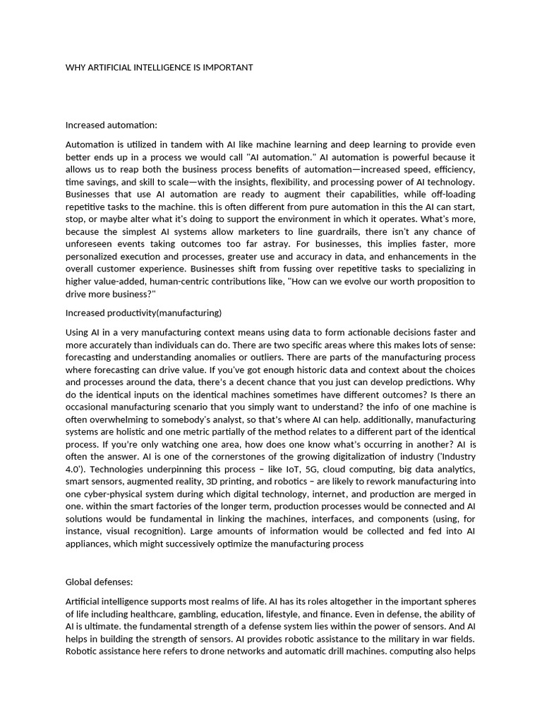 Why Artificial Intelligence Is Important | PDF