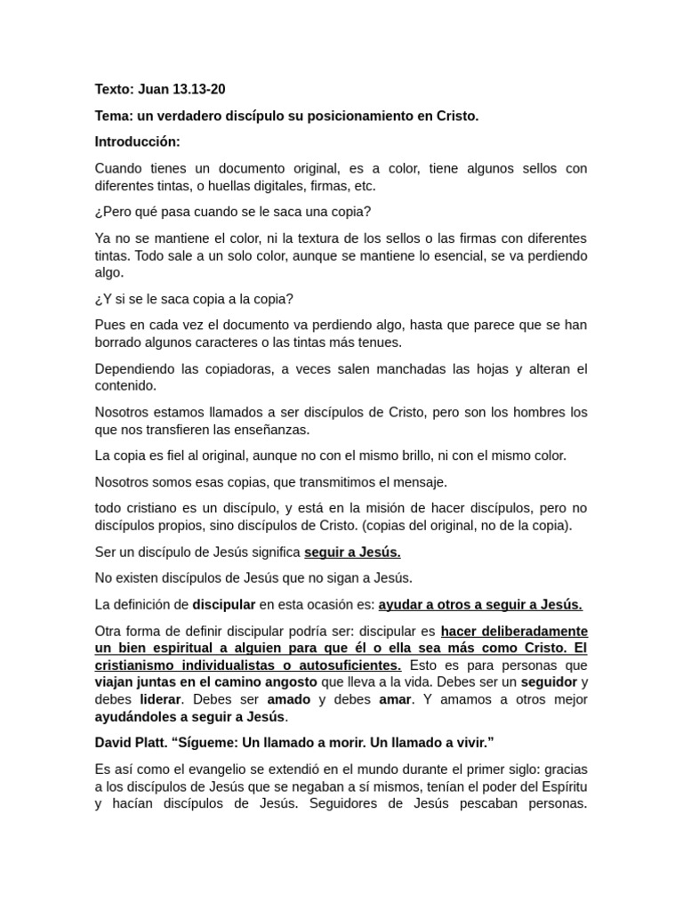 Un Verdadero Discipulo y Su Posicionamiento en Cristo | PDF