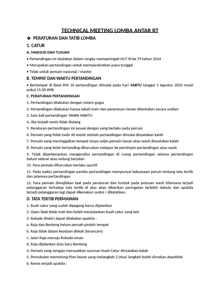 Technical Meeting Lomba Antar RT | PDF