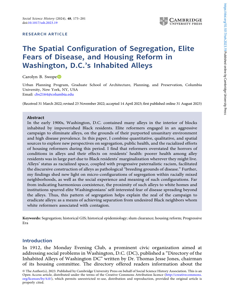 Spatial Configuration of Segregation Elite Fears of Disease and Housing ...