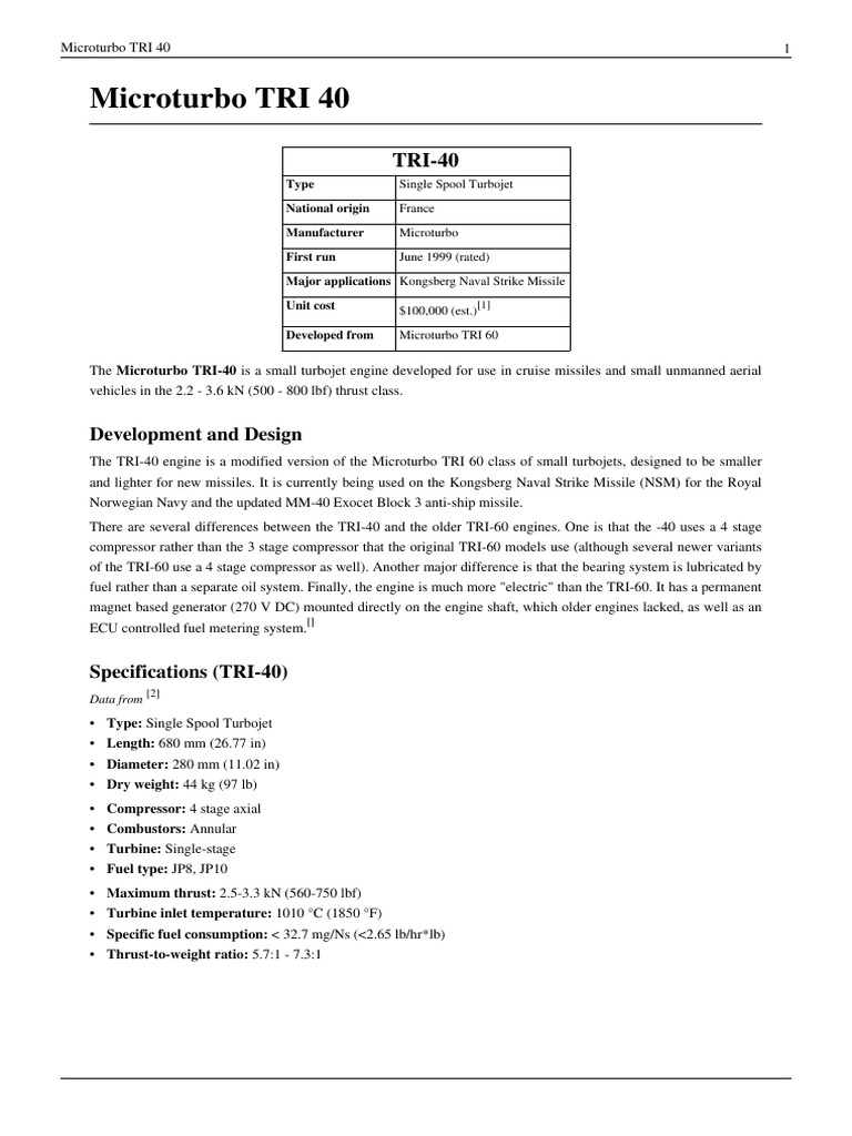Microturbo TRI 40 | PDF