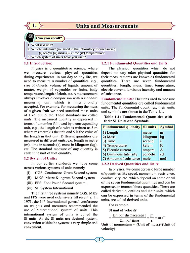 Units and Measurements | PDF