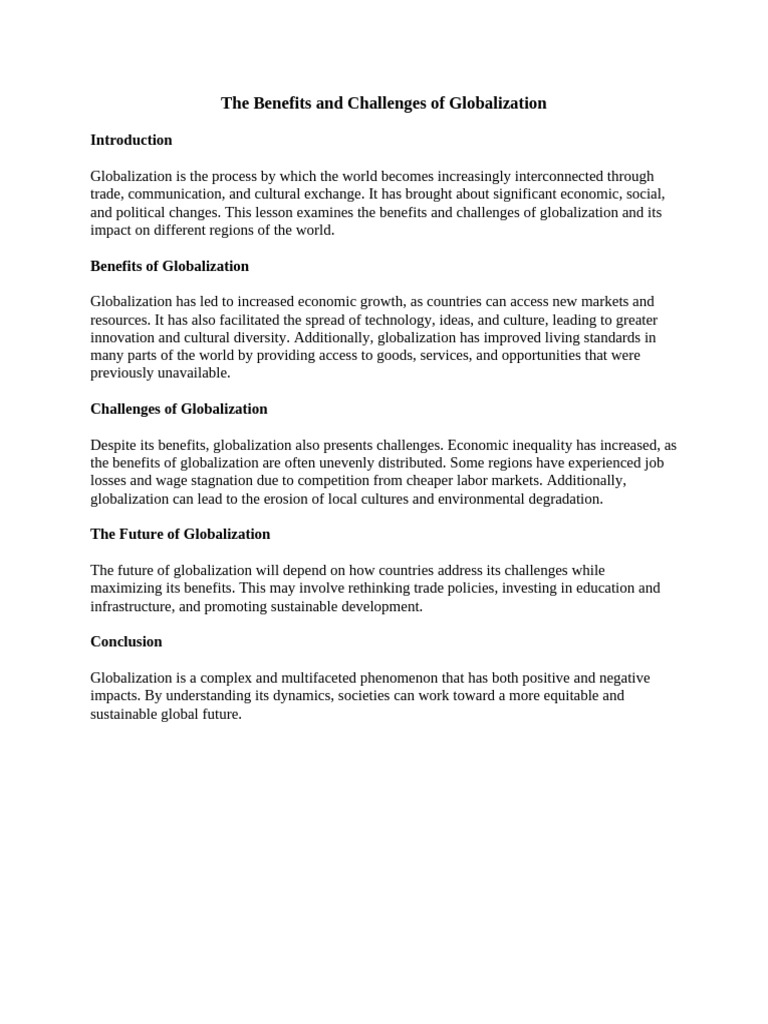 The Benefits and Challenges of Globalization | PDF