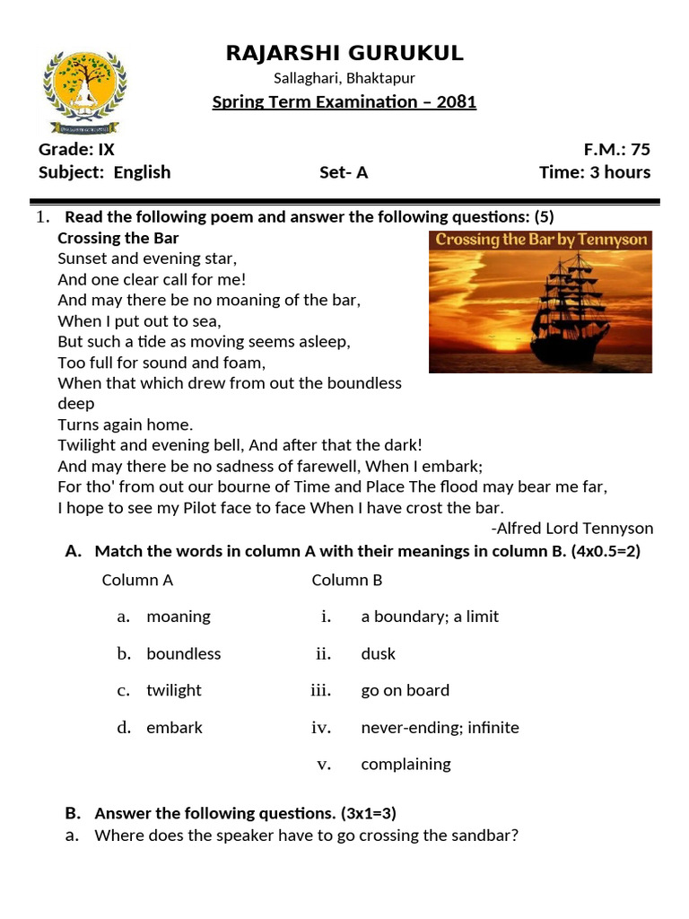 LA Grade IX Set A Spring Term 2081 | PDF | Gratuity | Waiting Staff