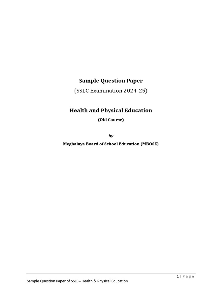 Sample Question Paper: (SSLC Examination 2024-25) | PDF