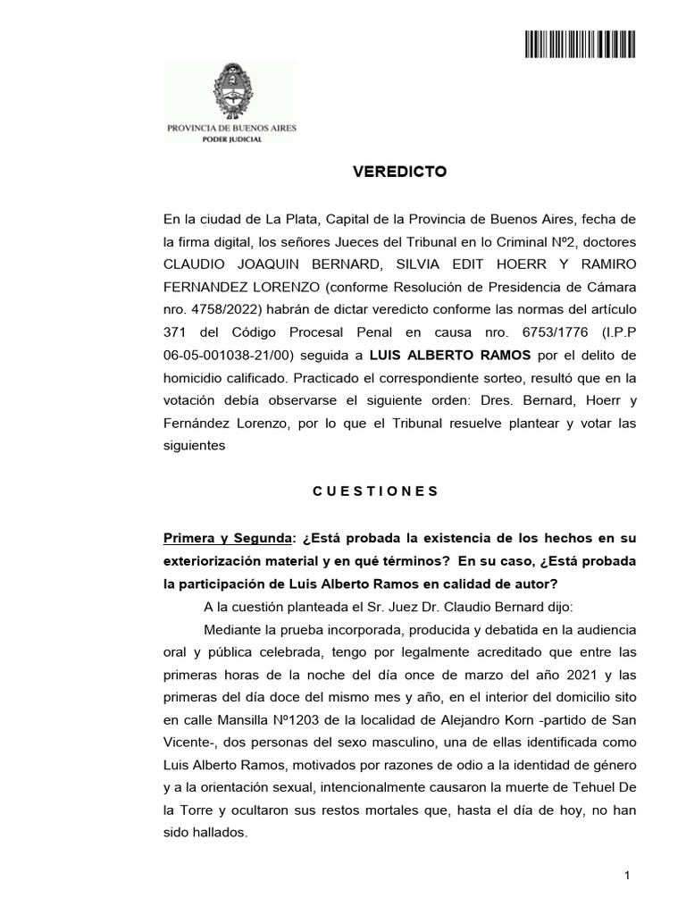 Veredicto Condenatorio Luis Ramos | PDF
