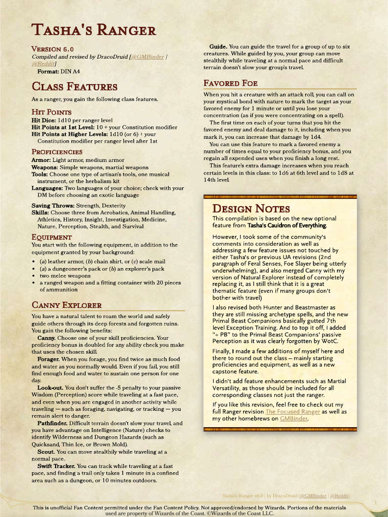 Ranger Tasha's Rules | PDF