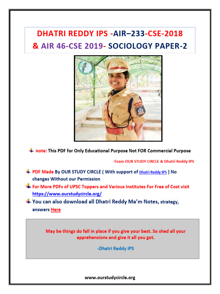 Dhatri Reddy Ips - Air-233-Cse-2018 Paper-2 Sociology Notes? | PDF