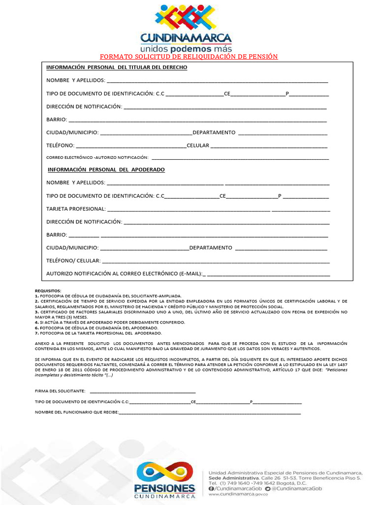 Formato Solicitud de Reliquidación de Pensión | PDF Formato Solicitud de Reliquidación de Pensión | PDF