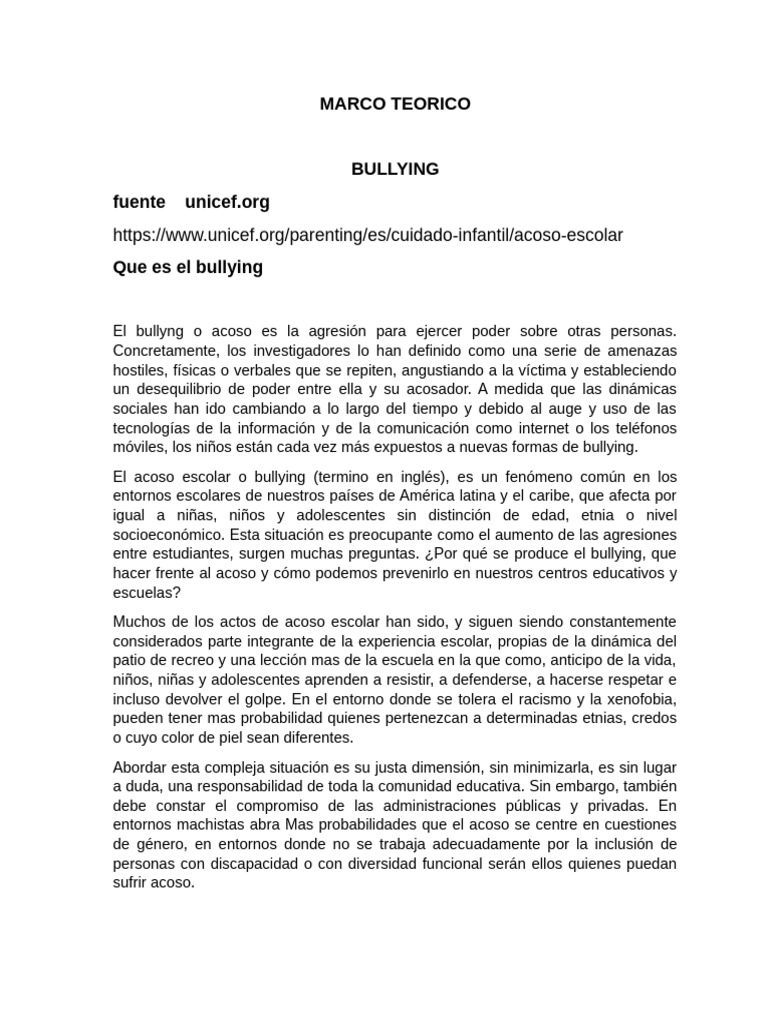 MARCO TEORICO Bullying - 120025 | PDF