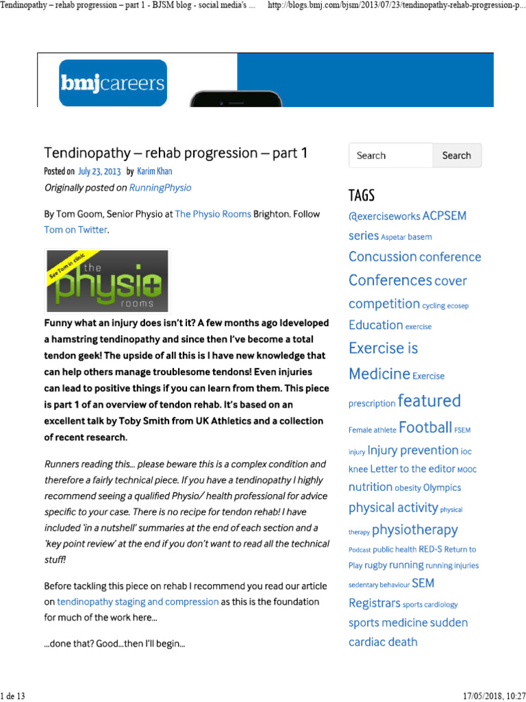 Tendinopathy – rehab progression – part 1 - BJSM blog | PDF