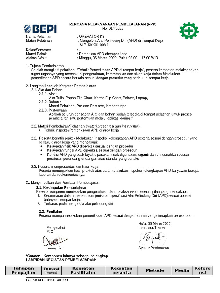 10 - RPP - Pemeriksaan APD Diarea Kerja | PDF