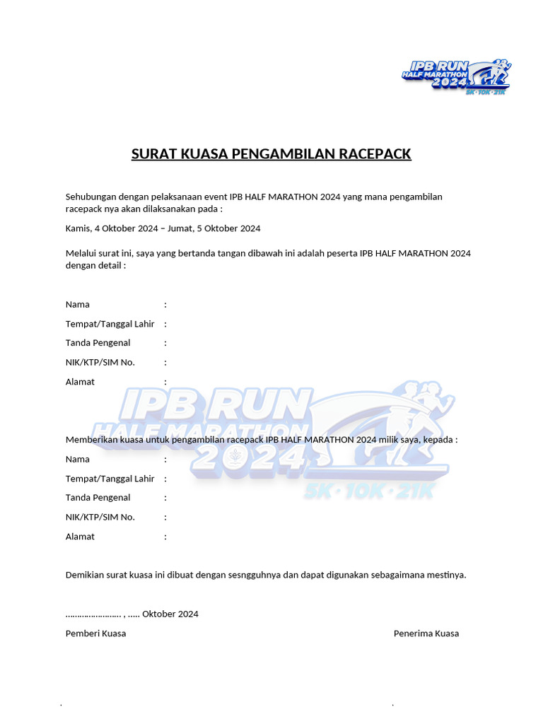 Surat Kuasa Ipb Half Marathon | PDF