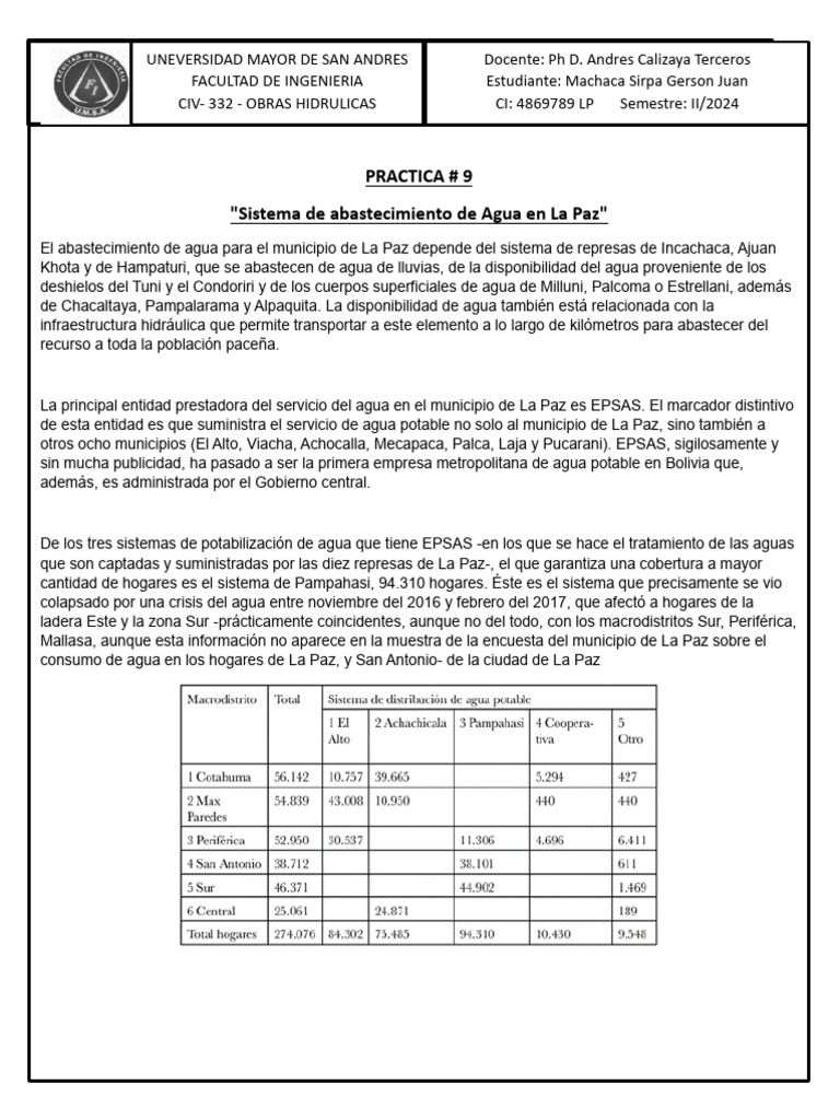 Practica 9 Obras Hidrulicas Umsa | PDF