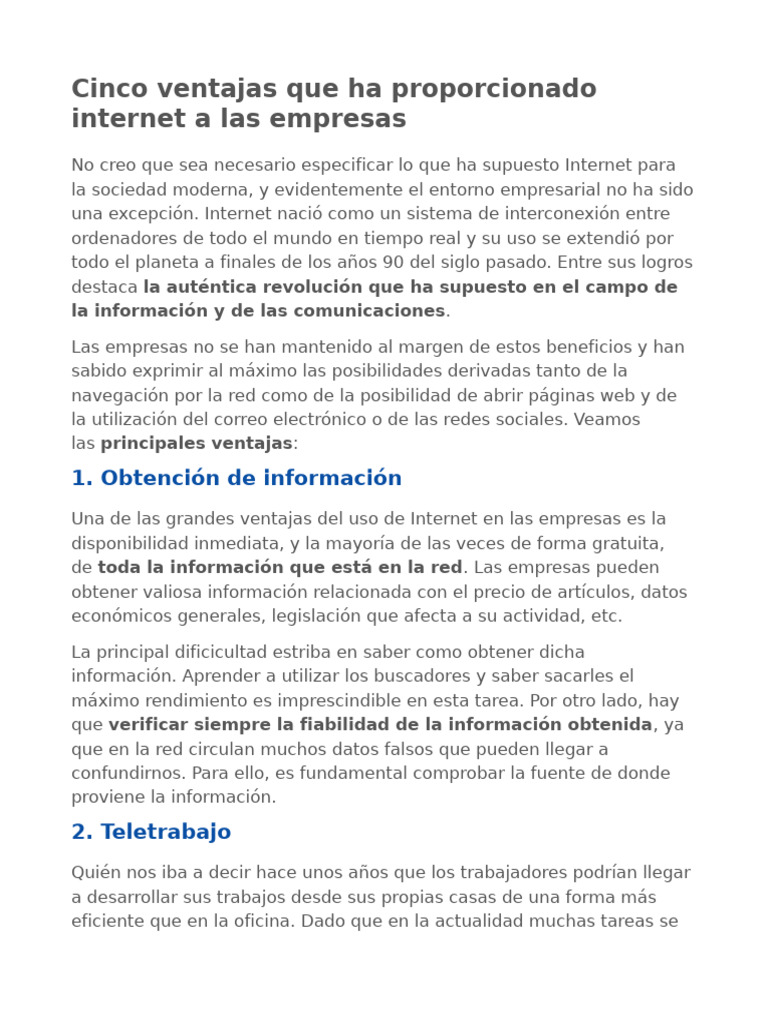 Cinco Ventajas Que Ha Proporcionado Internet A Las Empresas | PDF