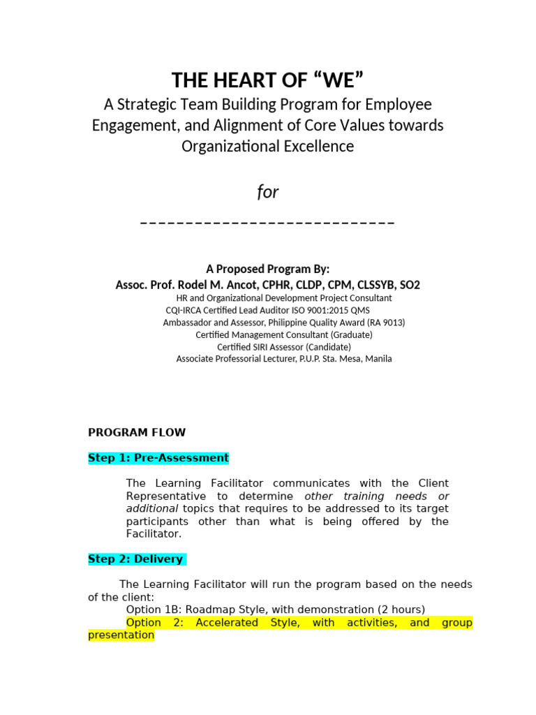 TEAMBUILDING - Program Proposal 2024 - TeMaefortieup | PDF
