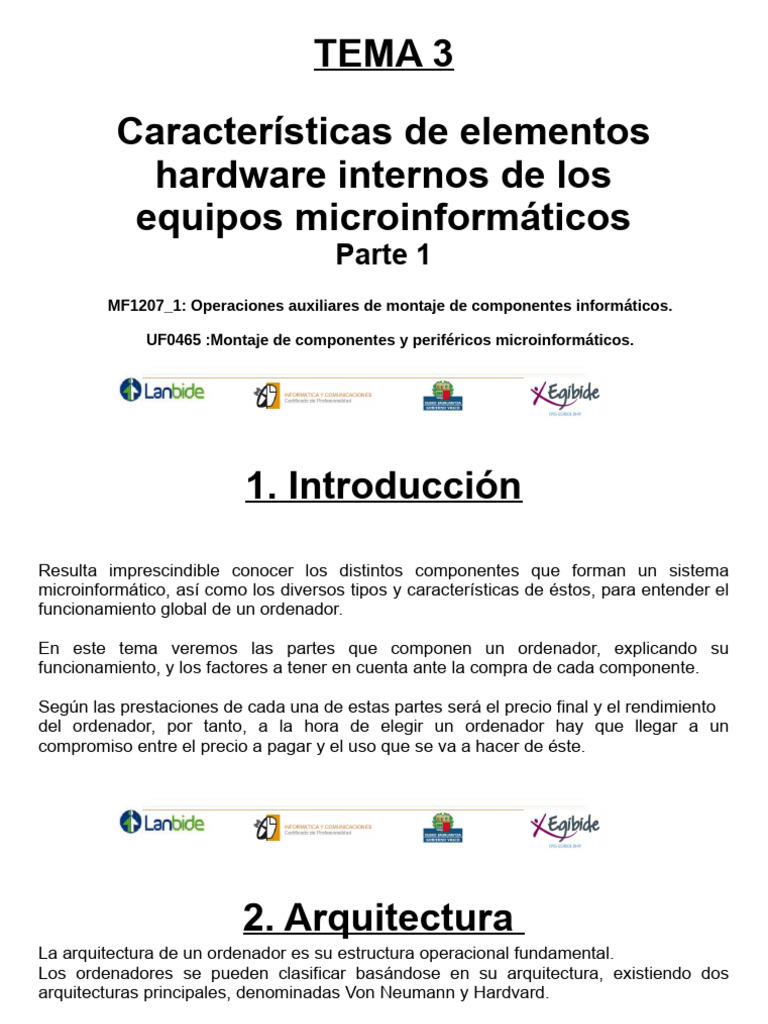 Tema3 Caracter¡sticasElementosHardware PARTE1 | PDF