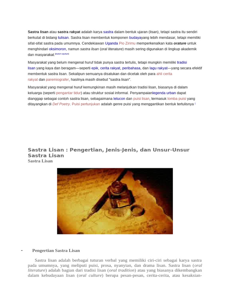 Sastra Lisan | PDF