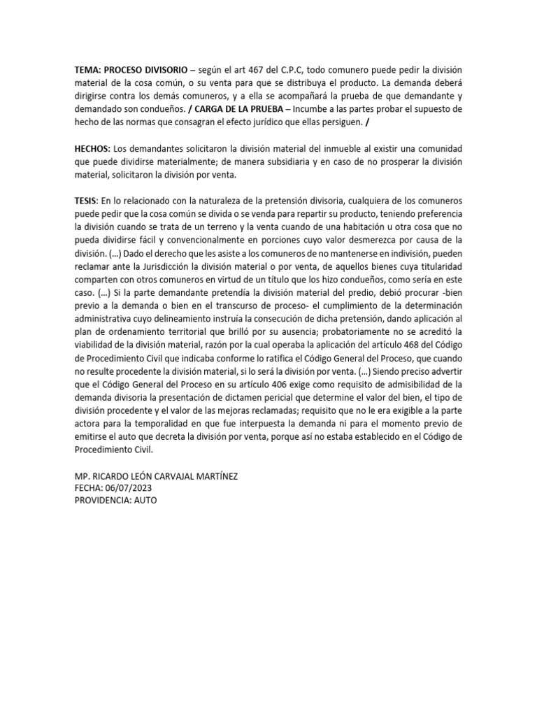Tema: Proceso Divisorio | PDF