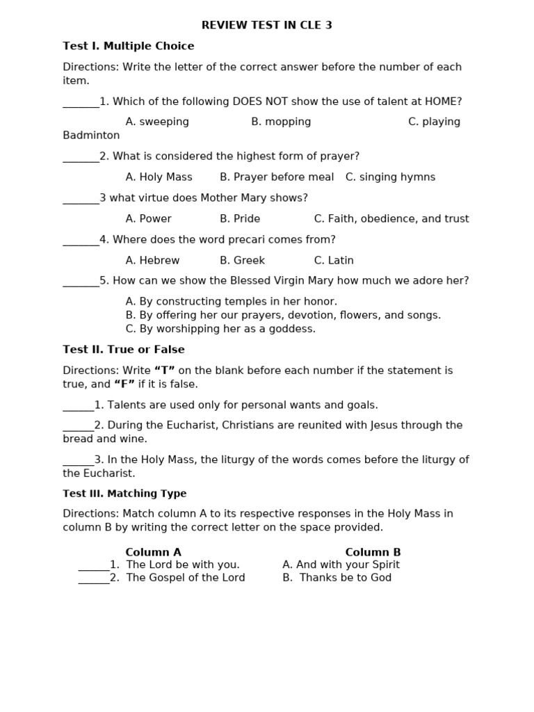 Review Test in Cle 3 | PDF