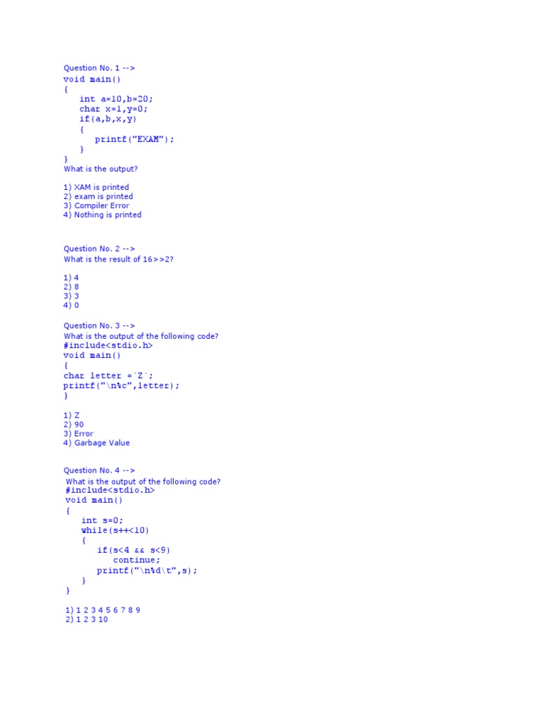 C Programming Multiple Choice Questions | PDF | Object Oriented ...