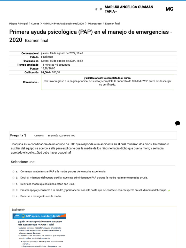 Primera Ayuda Psicológica (PAP) en El Manejo de Emergencias - 2020 | PDF