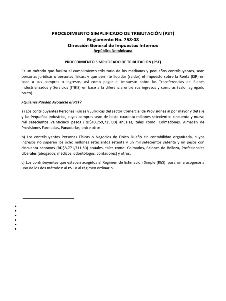 2) Procedimiento Simplificado de Tributación PST | PDF