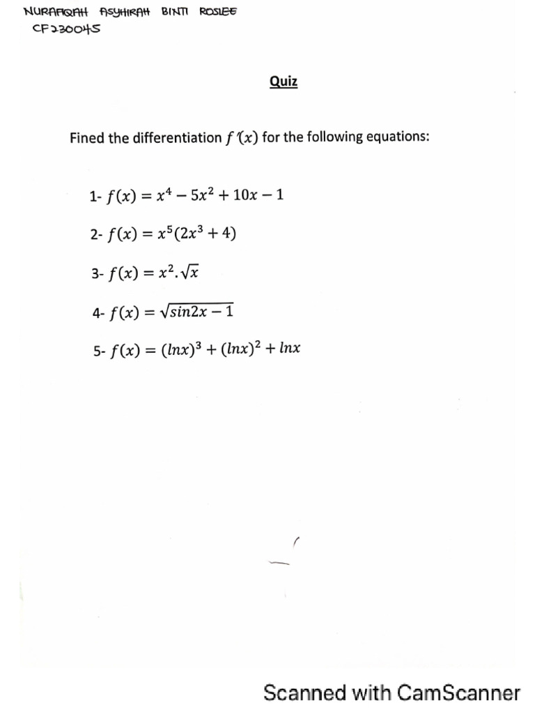 Quiz Calculus | PDF