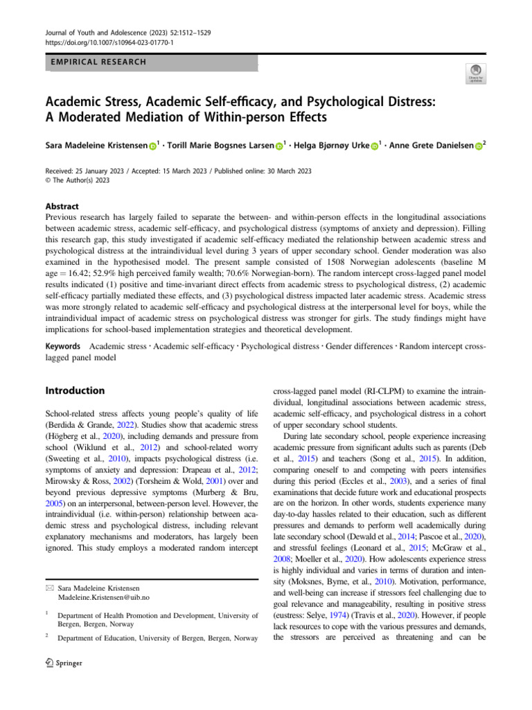 Academic Stress, Academic Self-Ef Cacy, and Psychological Distress: A ...