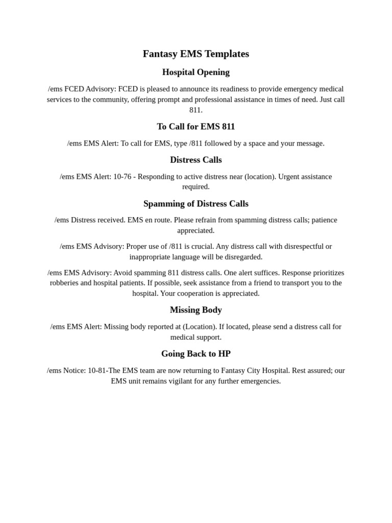 Fantasy EMS Templates | PDF | Emergency Medical Services | Emergency ...