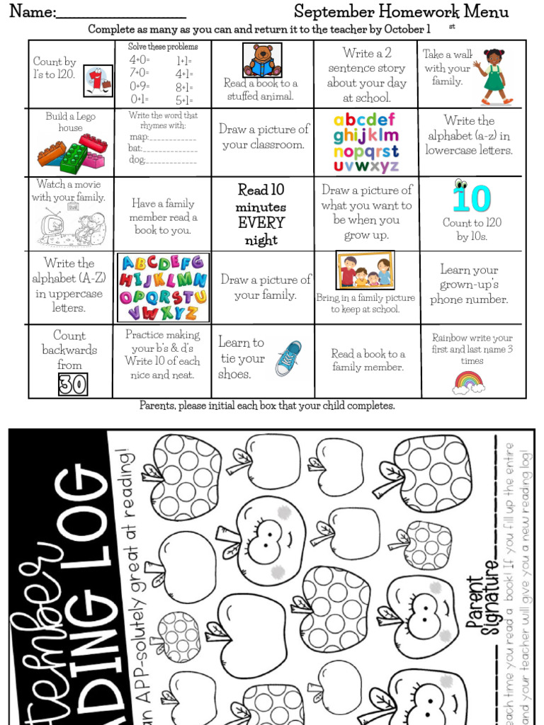 September Homework Menu | PDF | Human Communication | Collation