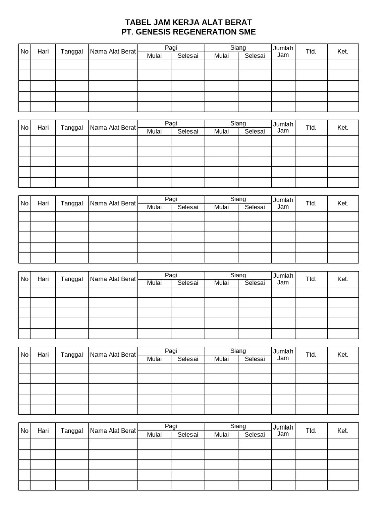 Absensi Jam Kerja Alat Berat | PDF