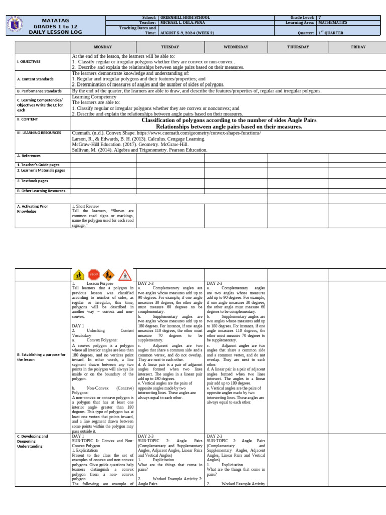 Matatag GRADES 1 To 12 Daily Lesson Log | PDF