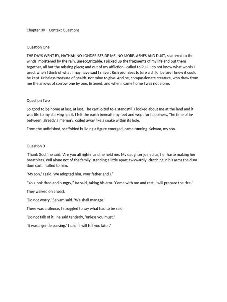 Chapter 30 - Context Questions - Nectar in A Sieve | PDF