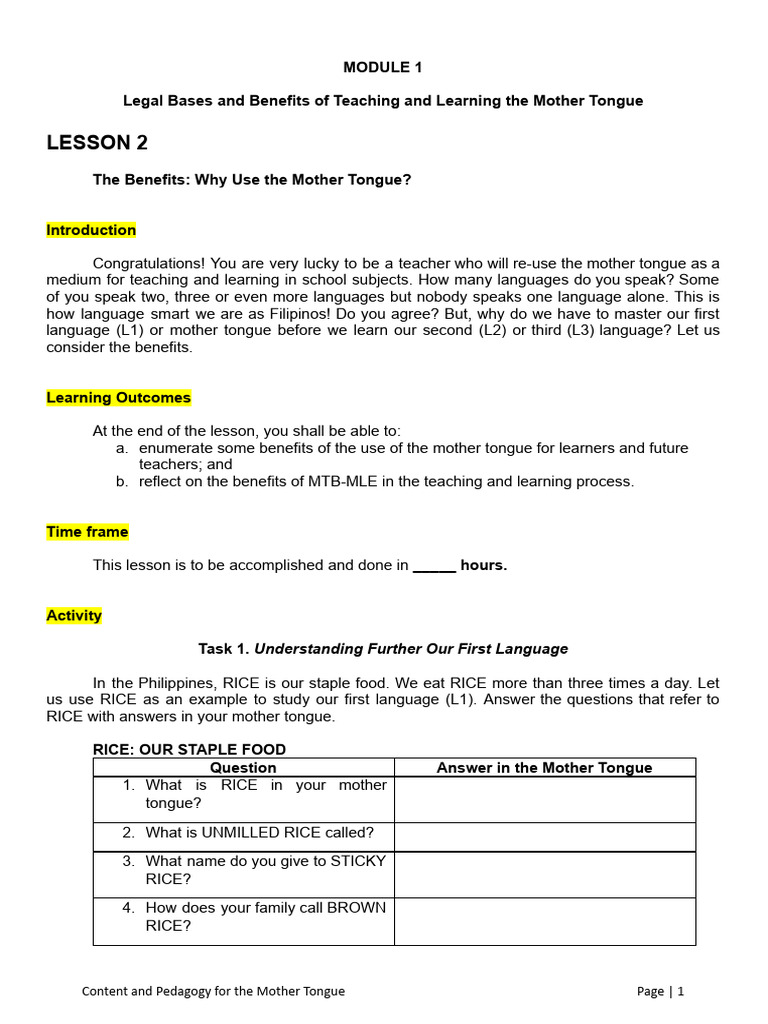 MTB Module 1 Lesson 2 | PDF