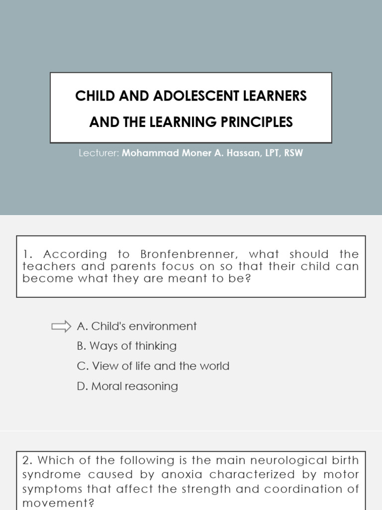 Child and Adolescent Learners Lecture | PDF