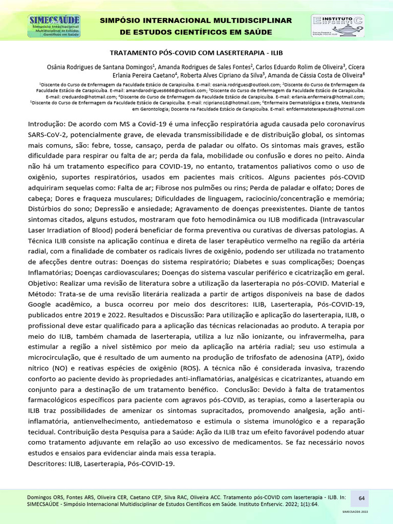 Tratamento Pós-Covid Com Laserterapia Ilib | PDF