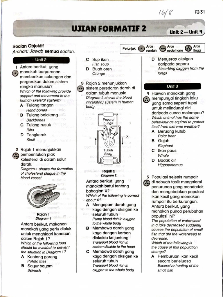 Latihan Sains Tahun 5 Unit 2-4 | PDF