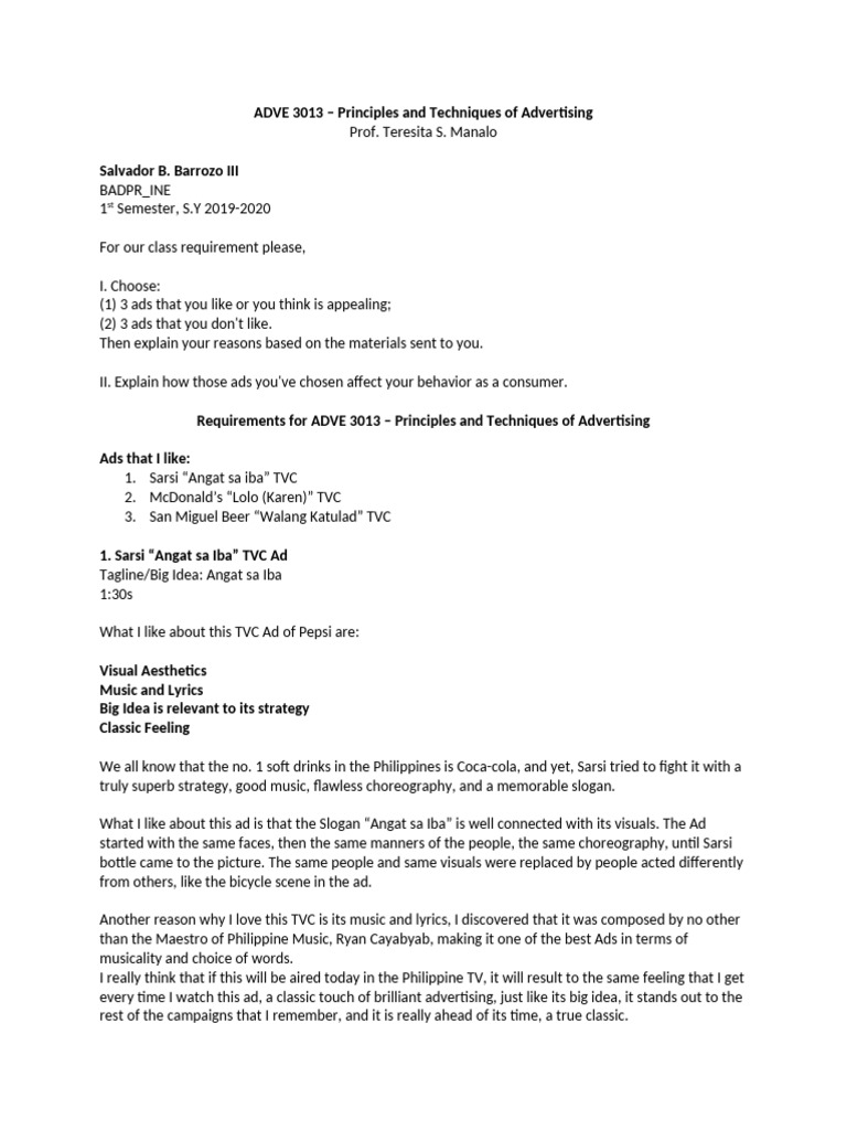 ADVE 3013 - Principles and Techniques of Advertising | PDF