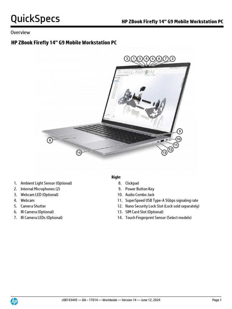 Quickspecs: HP Zbook Firefly 14 G9 Mobile Workstation PC | PDF