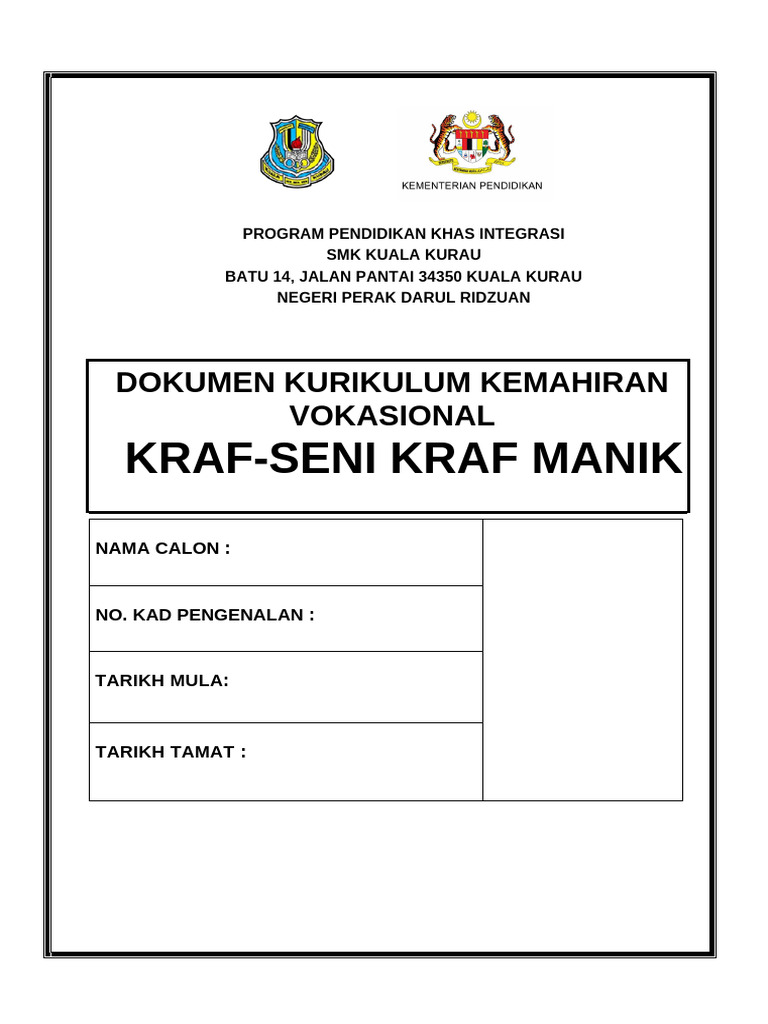 Haikal Portfolio Murid DKKV Kraf Manik | PDF