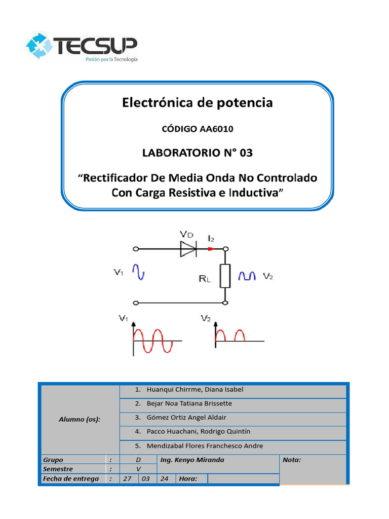 Laboratorio N°3 - Rectificador de Media Onda No Controlado | PDF | Rectificador | Red eléctrica