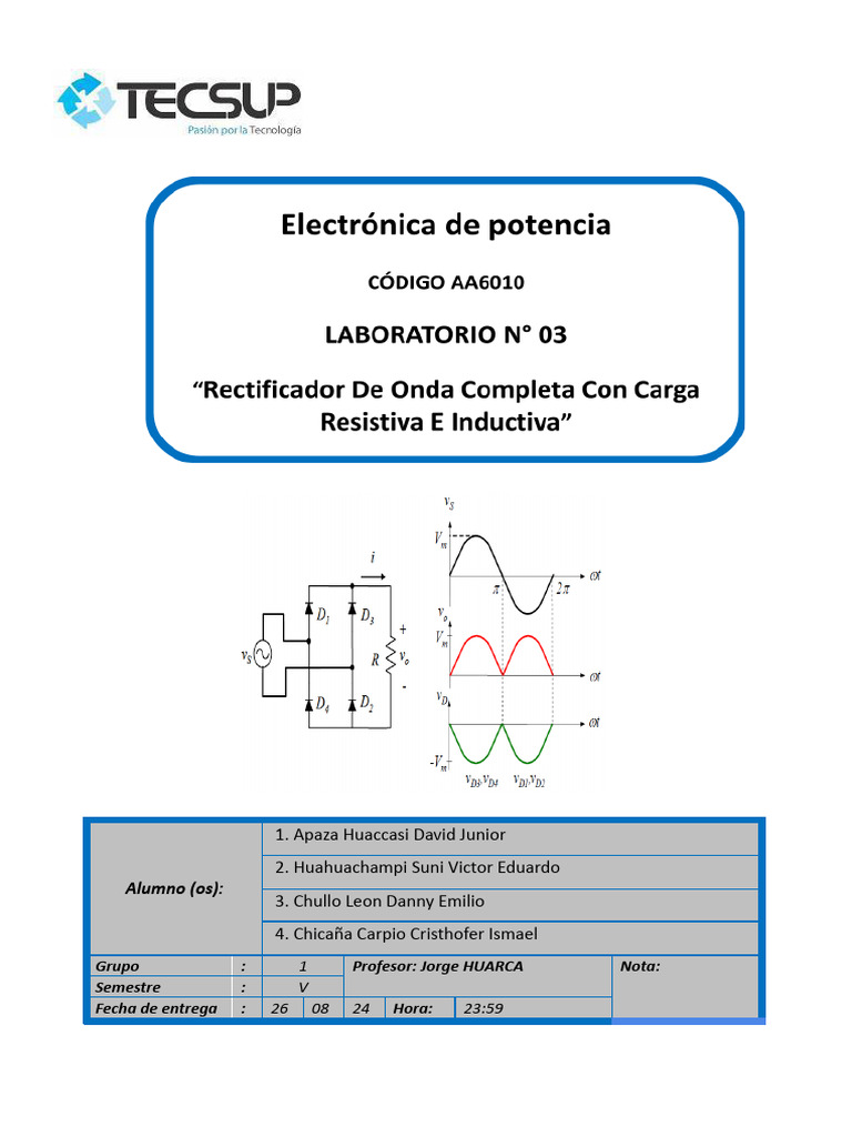Lab03 - Rectificador de Onda Completa | PDF | Rectificador | Red eléctrica